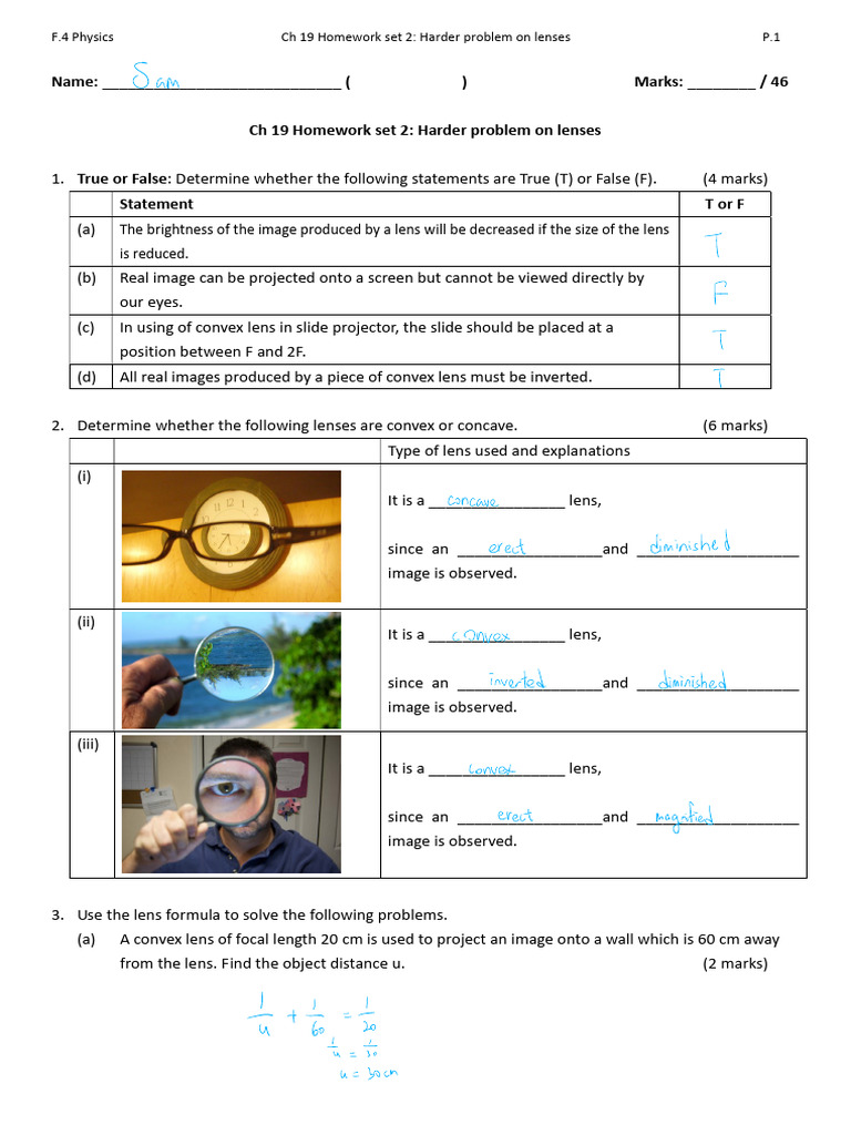 已編輯 - Ch 19 HW set 2 Harder problem on lenses | PDF | Electromagnetic Radiation | Optics