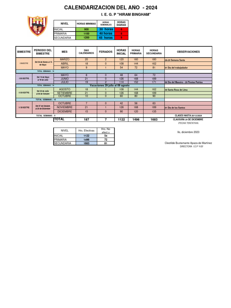 Calendarizacion 2024 | PDF