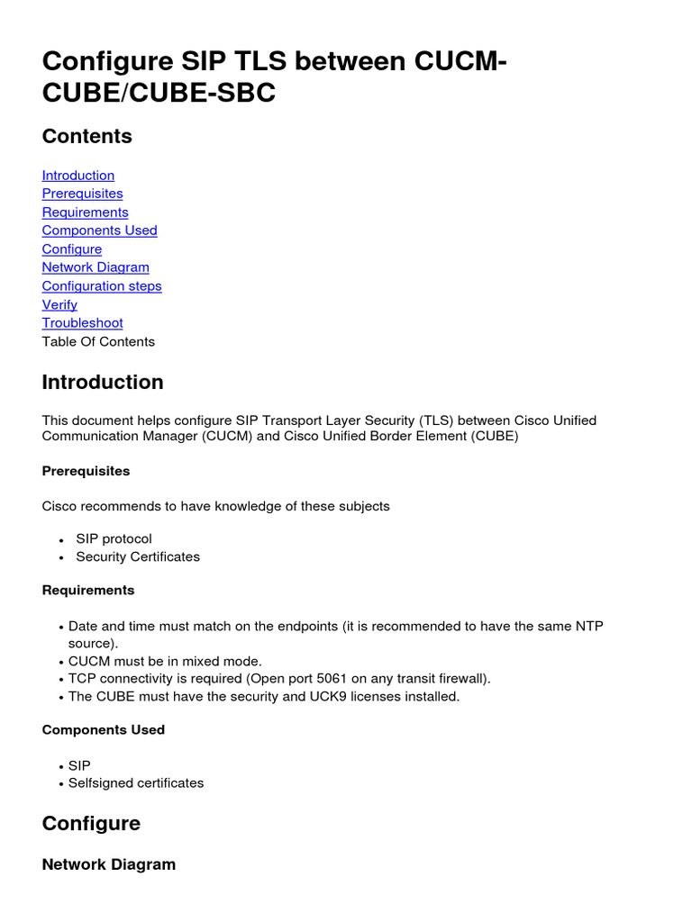 Configure SIP TLS Between CUCM CUBE CUBE | PDF | Public Key Certificate ...