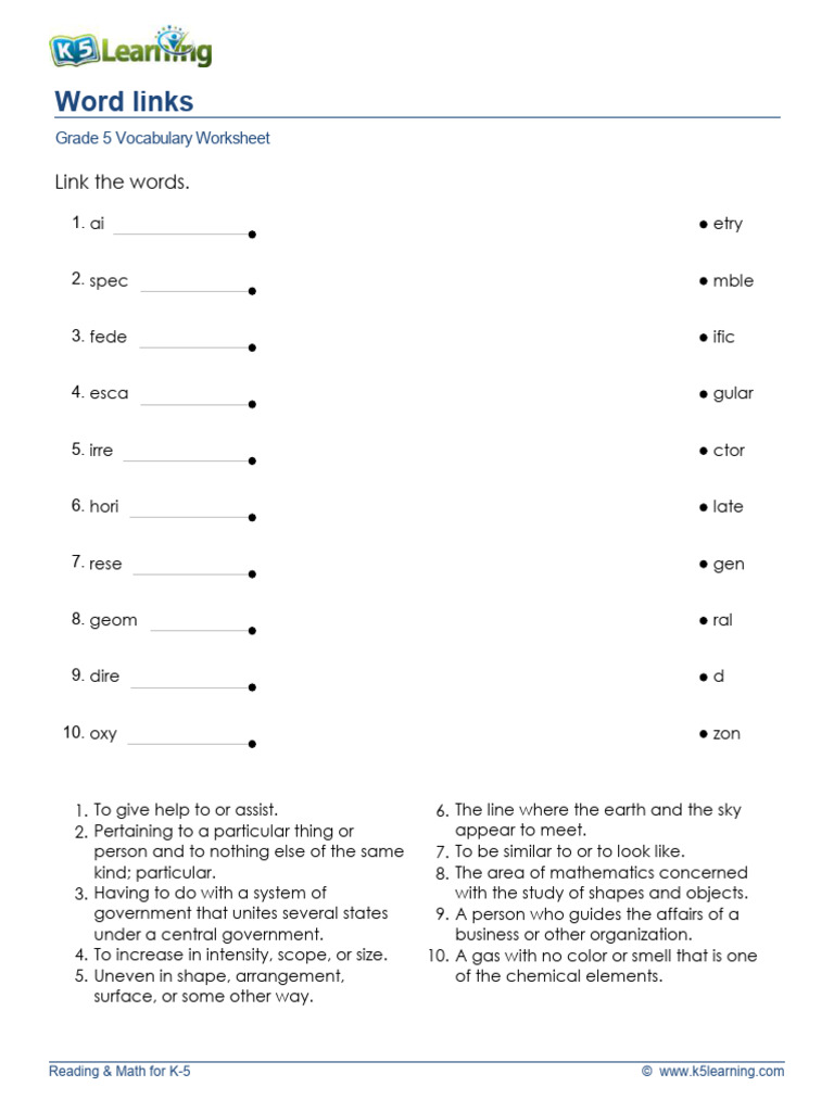 Grade 5 Link Words 3 | PDF | Mathematics