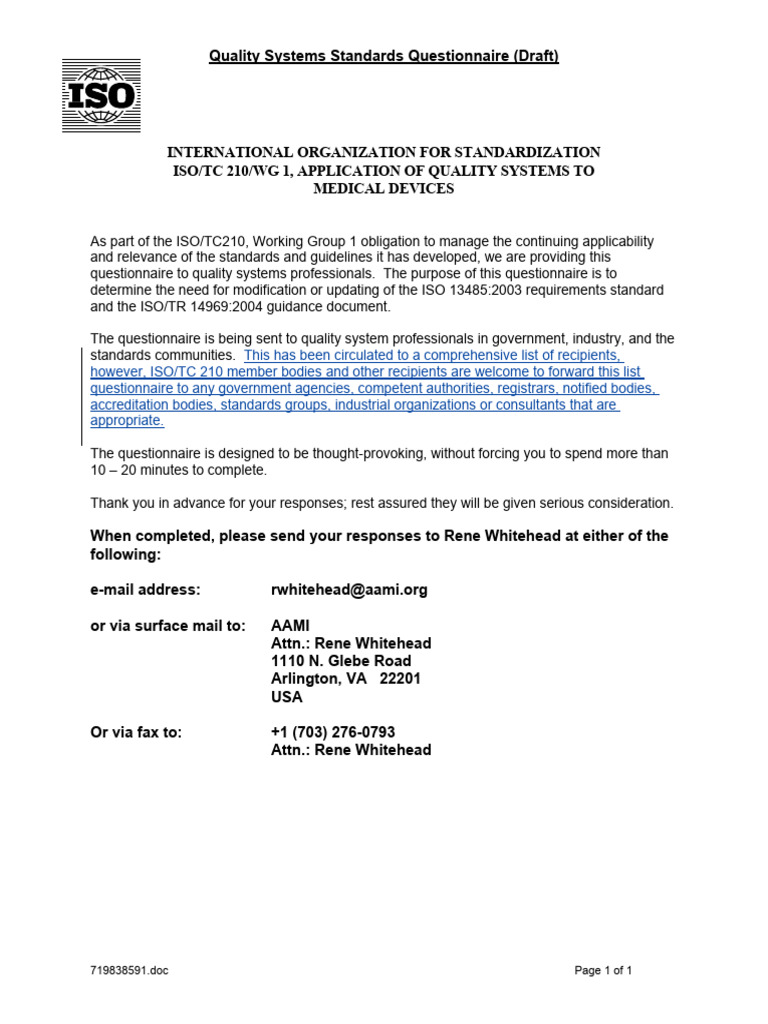 ISO 13485 and 14969 Questionnaire 04 2007 | PDF | Quality Management ...