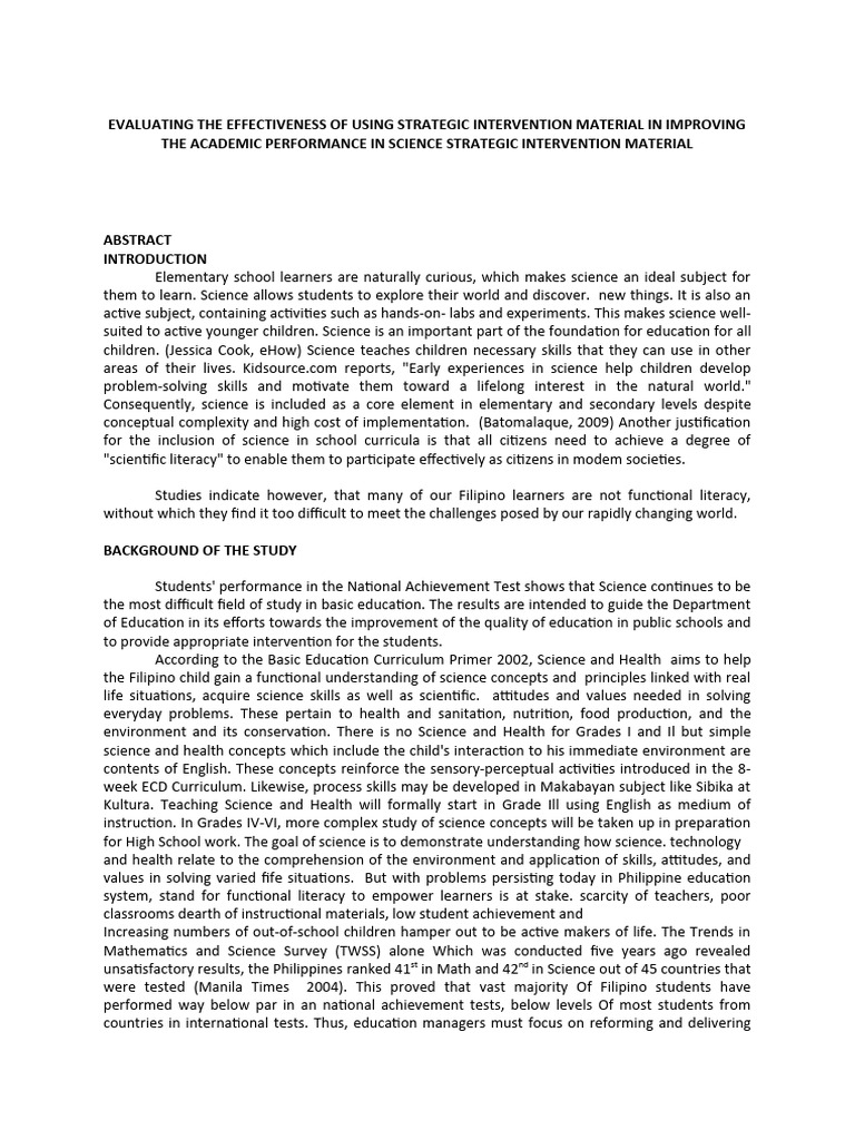 Evaluating The Effectiveness of Using Strategic Intervention Material ...