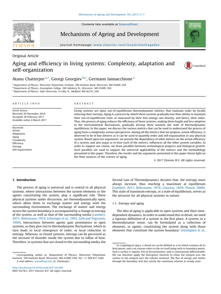 Aging and Efficiency in Living Systems - Complexity, Adaptation and ...