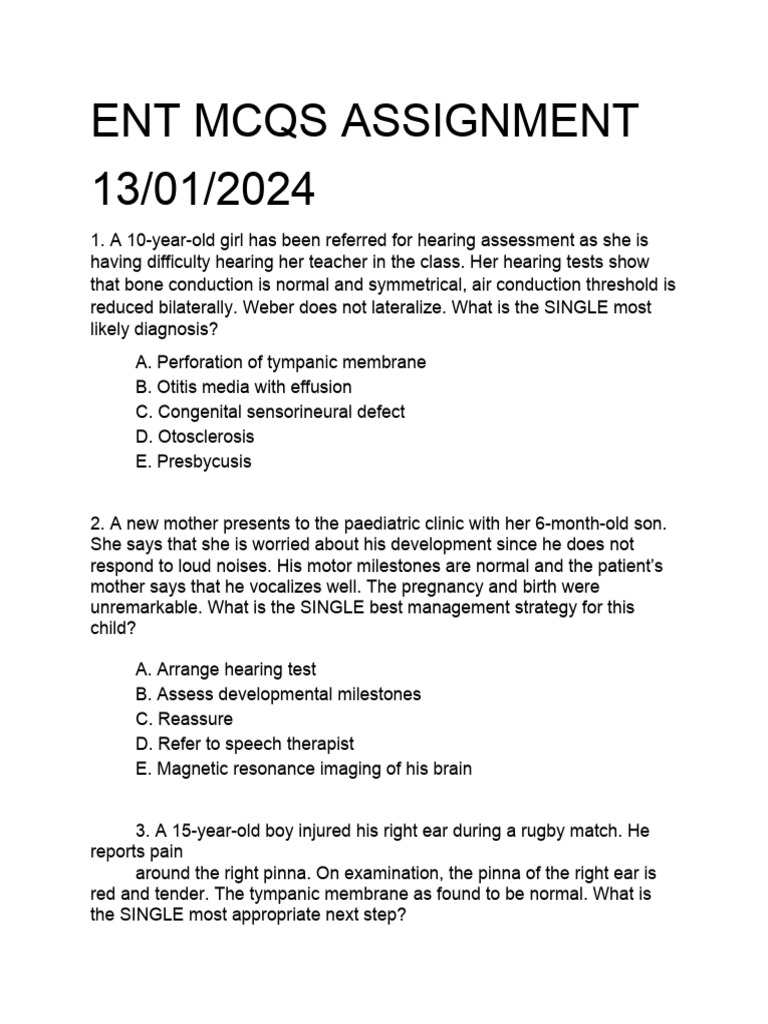 Ent Assignment | PDF | Ear | Human Nose
