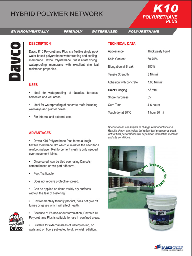 Parex k10 Pu Plus Terrace Waterproofing | PDF | Concrete | Polyurethane