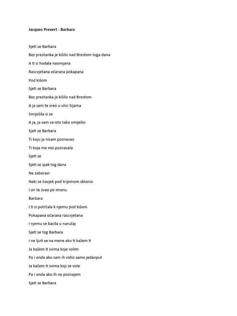Jacques Prevert - Barbara | PDF