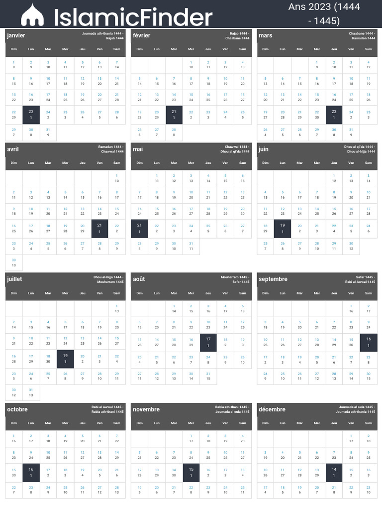 Monthly Islamic Calendar | PDF