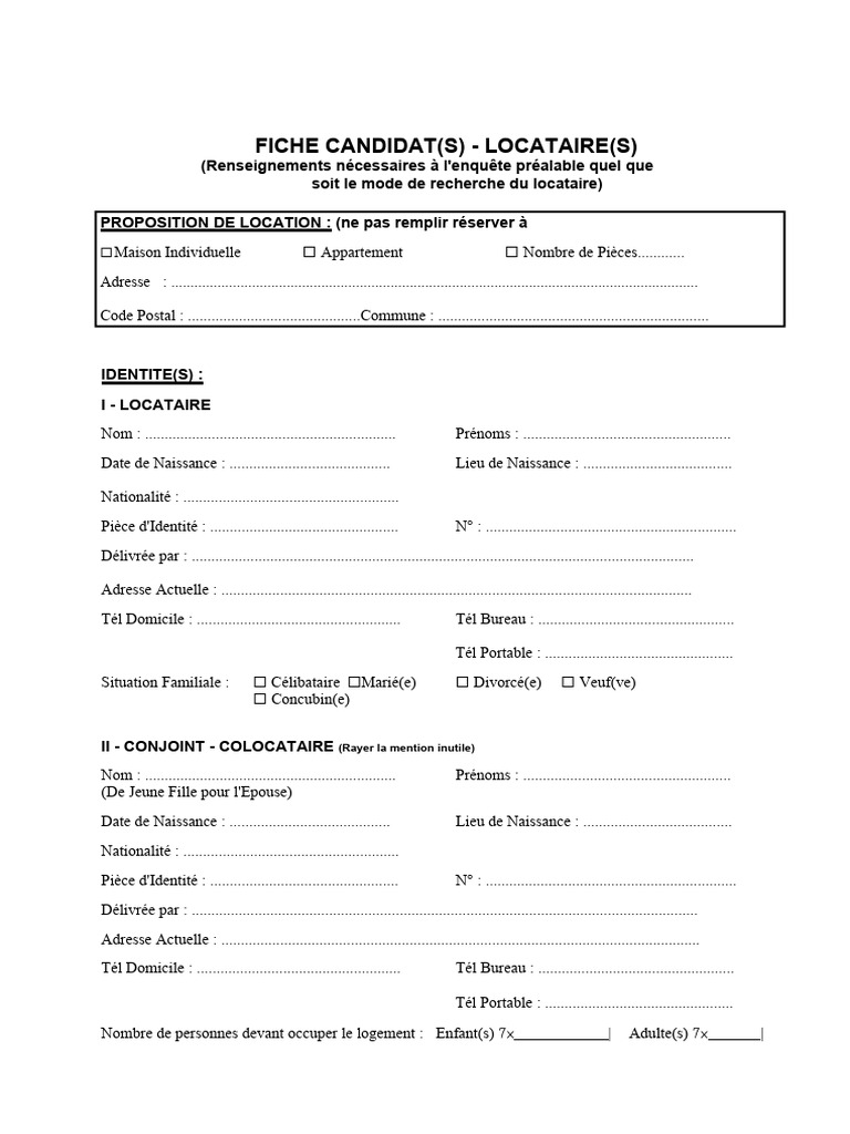 Fiche de Renseignement Locataire | PDF