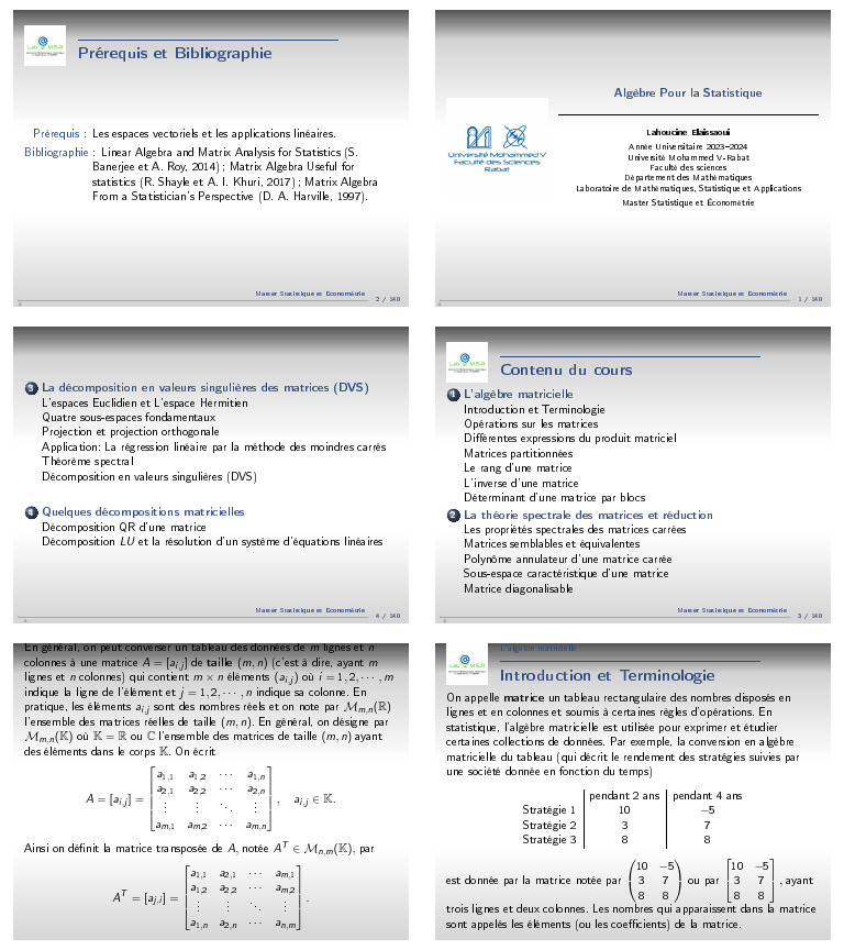 N Up PDF - coursAlgPrSt | PDF | Matrice (Mathématiques) | Algèbre générale