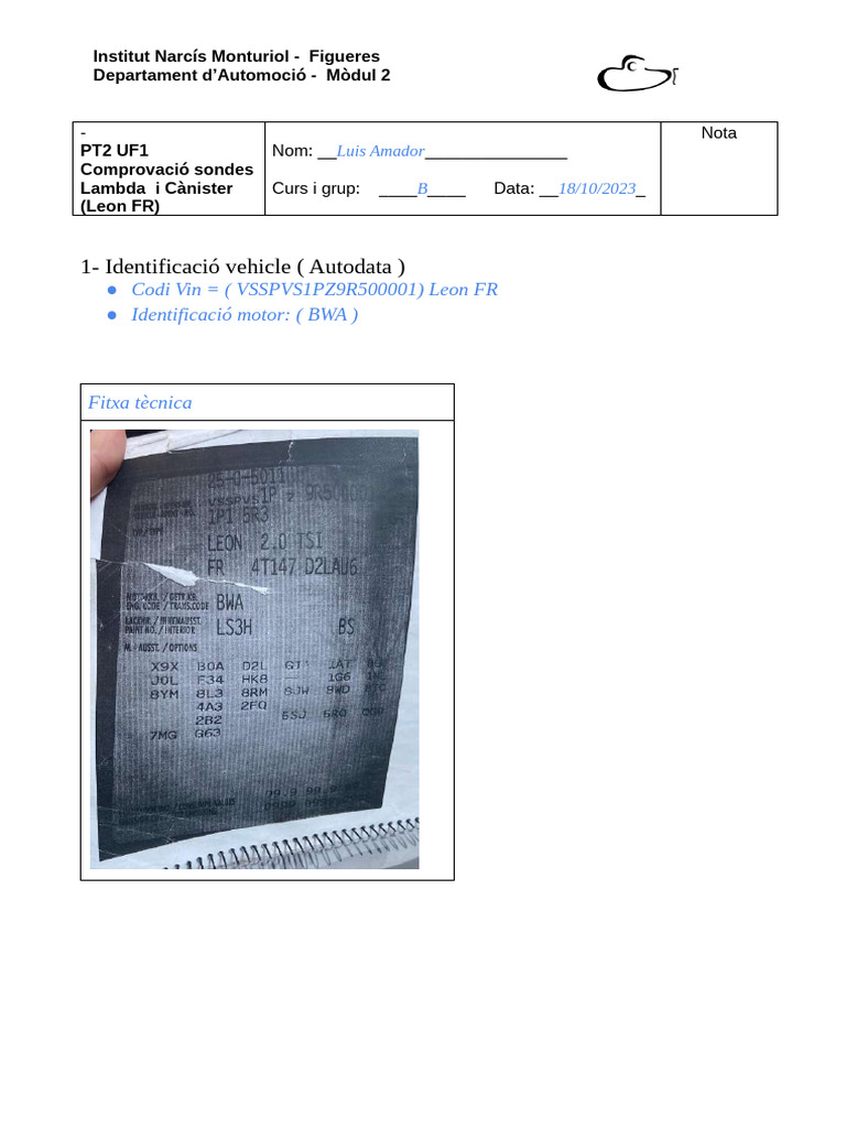 Comprovació de Sondes Lambda i Cànister | PDF | Informática | Tecnología