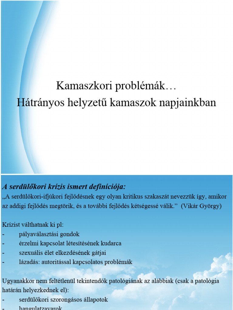 Kamaszkori Problemak Rizikomagatartas | PDF