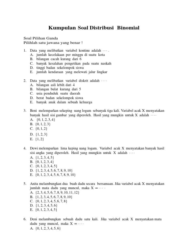 Soal-Soal Distribusi Binomial | PDF