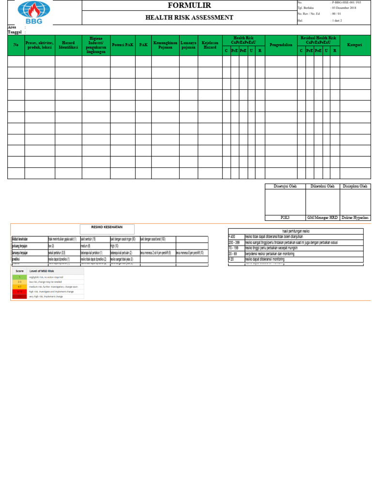Form P-BBG-HSE-001.F03 Health Risk Assessment | PDF