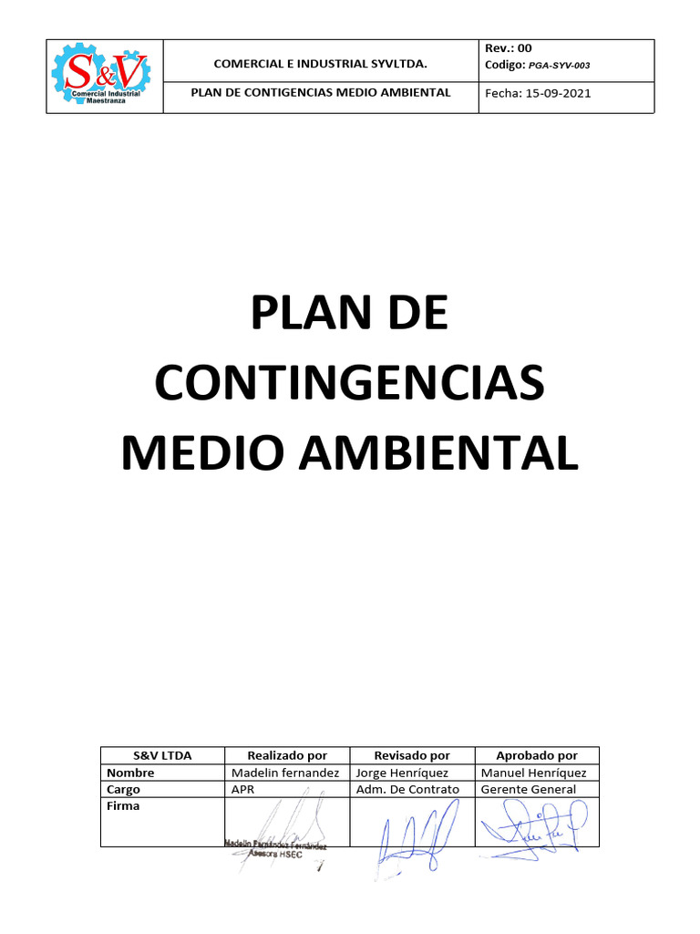 Plan de Contingencias Medio Ambiental | PDF