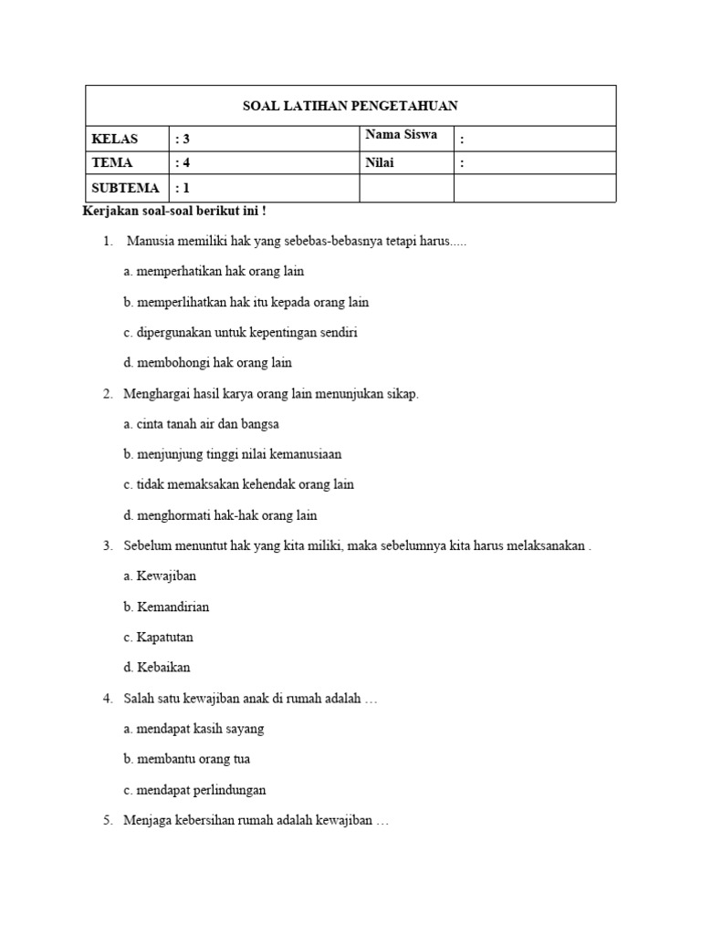 Soal Latihan Pengetahuan | PDF | Griya & Taman