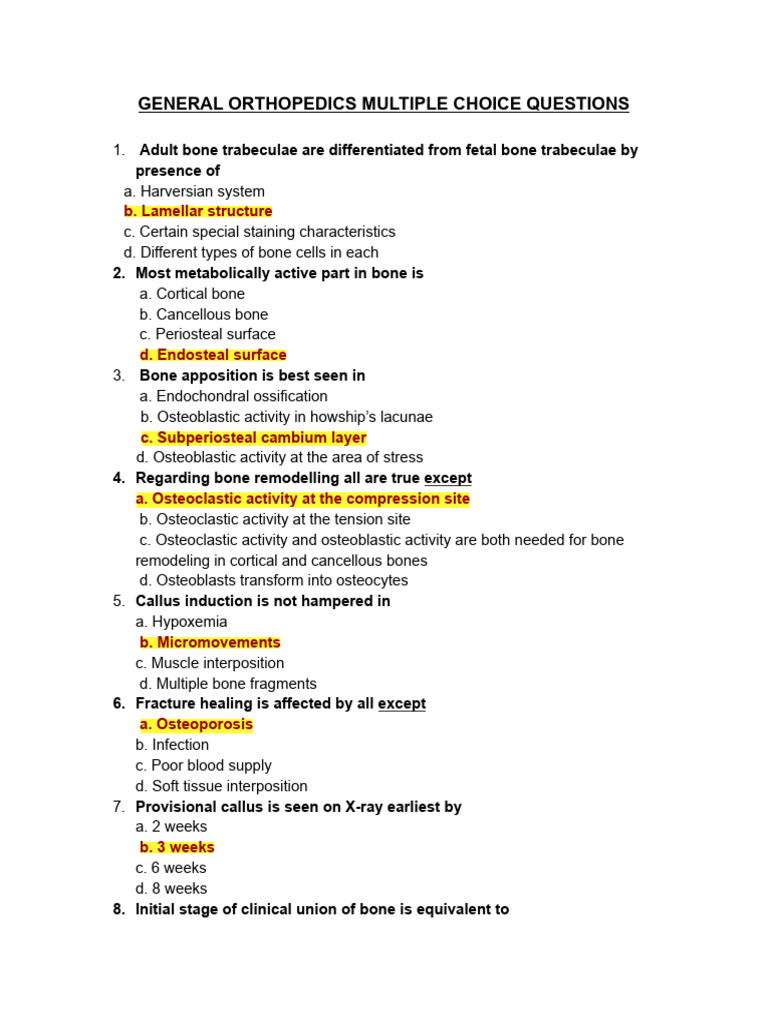 General Ortho MCQs 1 | PDF | Bone | Musculoskeletal System