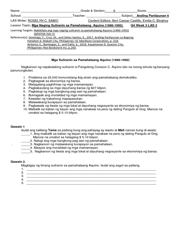 Ap-6 Quarter 4 Week 3 Las 3 | PDF