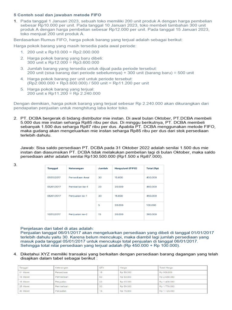 5 Contoh Soal Dan Jawaban Metode FIFO | PDF