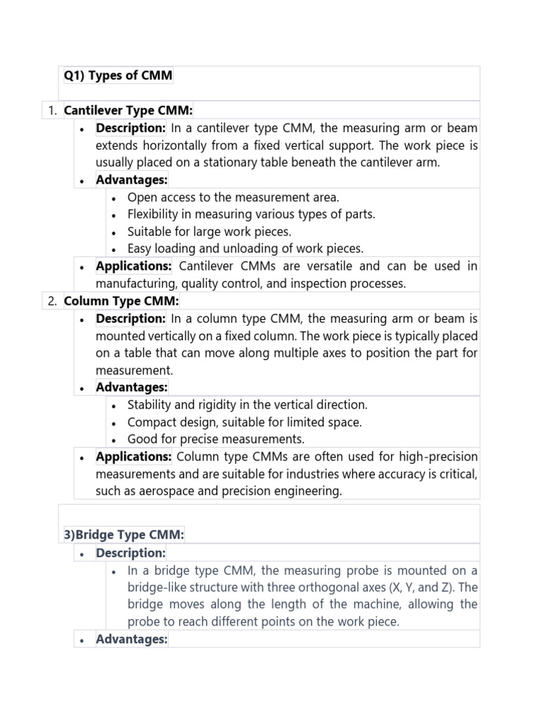 3) Bridge Type CMM: Description | PDF | Feedback | Surface Roughness