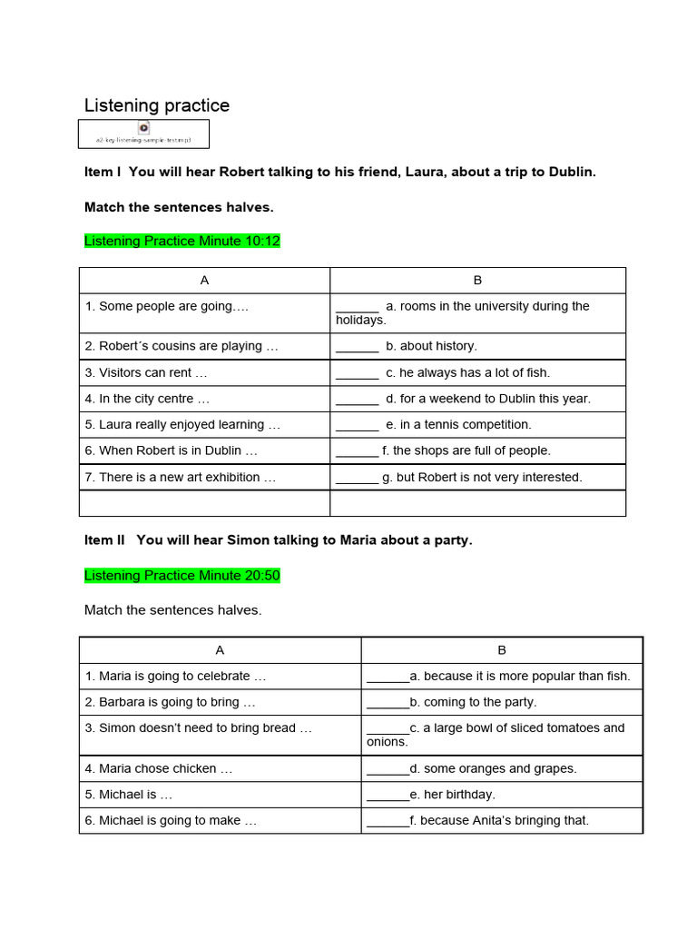 Listening Practice (Matching Sentences) | PDF