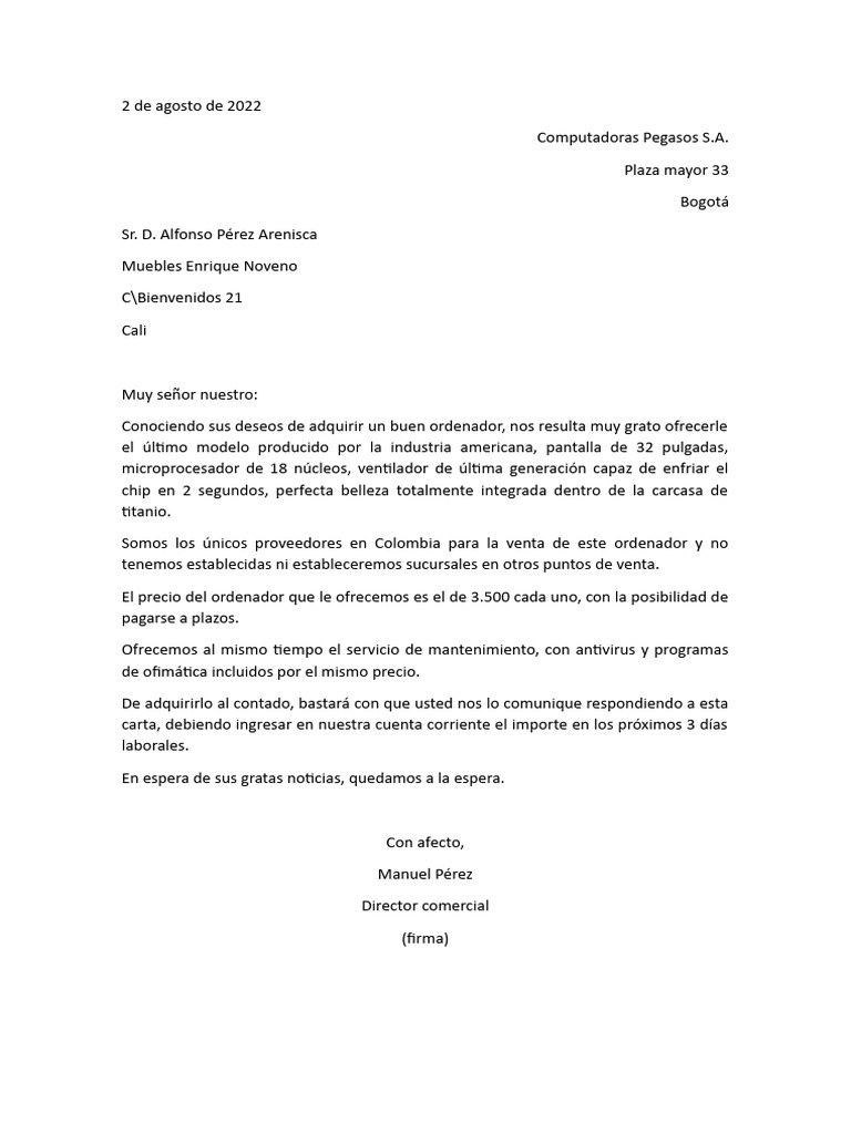 FORMATO CARTA DE OFERTA COMERCIAL 2 | PDF