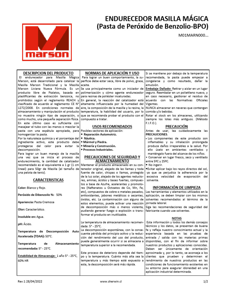 Endurecedor Masilla Magica HDS Marson | PDF