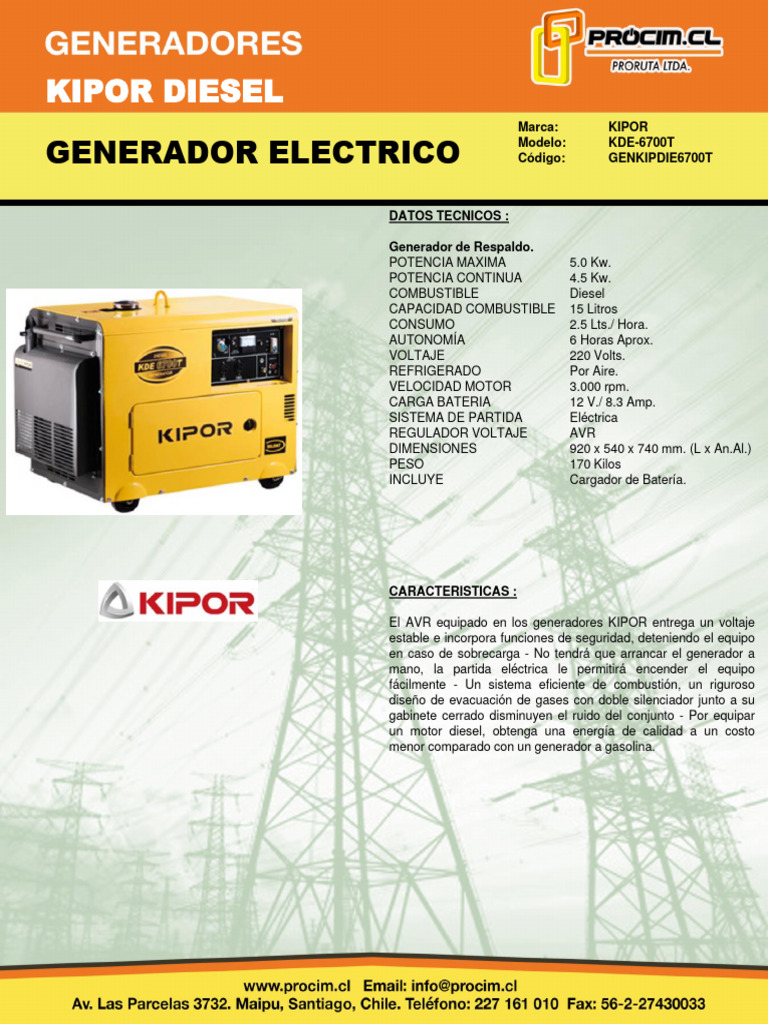 Generador Electrico Kipor Kde-6700t 5000 Watts 220 v-0 | PDF