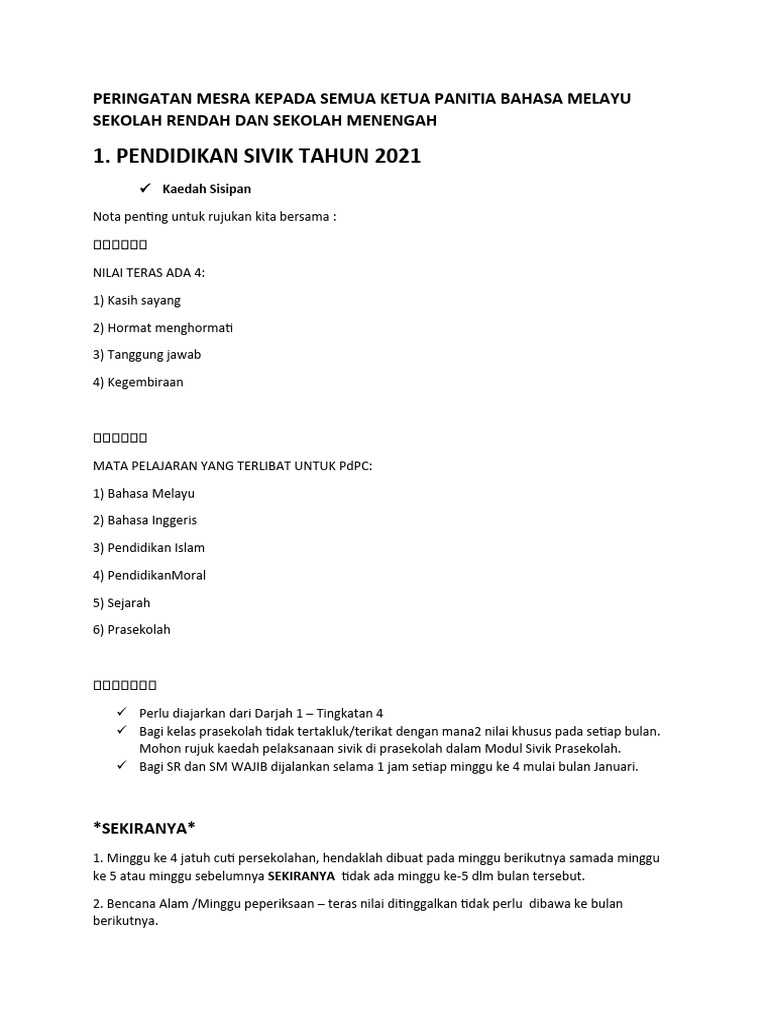 PERINGATAN MESRA Berkaitan Pend Sivik Dan PKJR | PDF