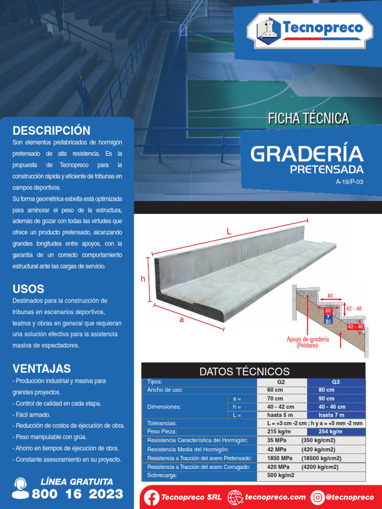 Ficha Graderias | PDF | Hormigón pretensado | Hormigón