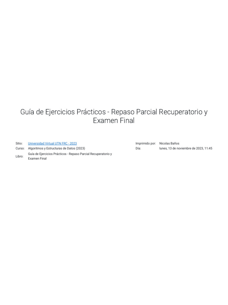 Guía de Ejercicios Prácticos - Repaso Parcial Recuperatorio y Examen Final | PDF | Programa de ...