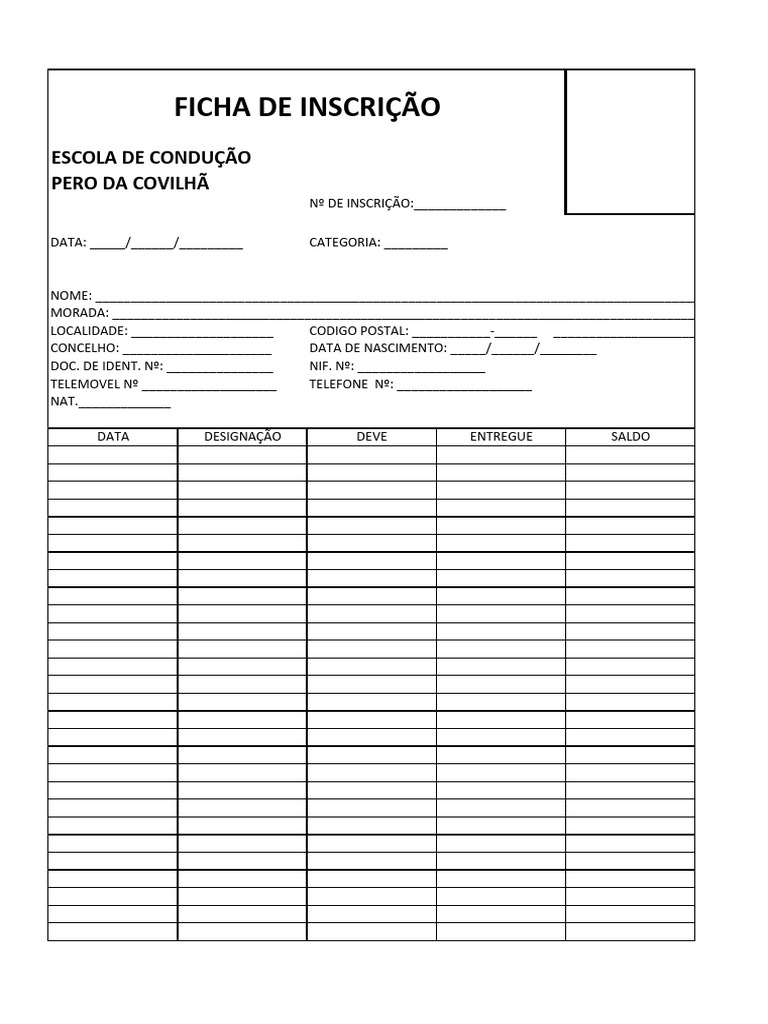 Ficha de Inscrição | PDF