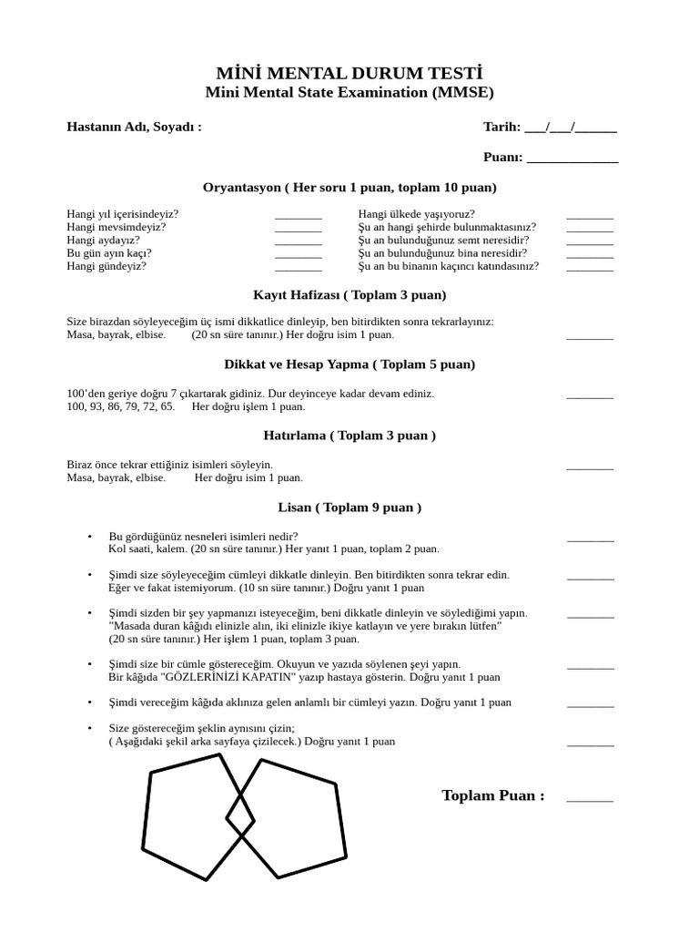 Mini Mental Durum Testi | PDF