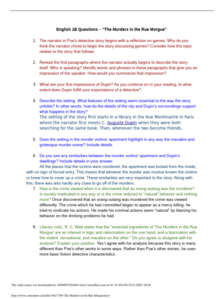Analyzing "The Murders in the Rue Morgue" | PDF | C. Auguste Dupin ...