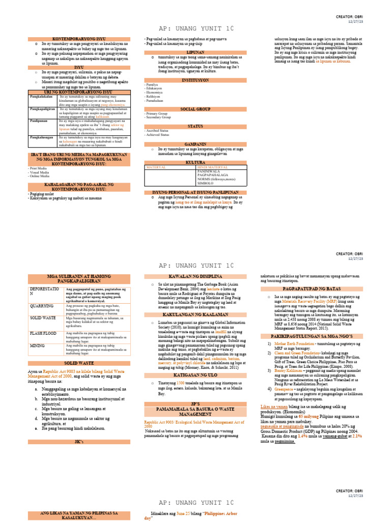 Ap Reviewer 1ST Q G10 | PDF