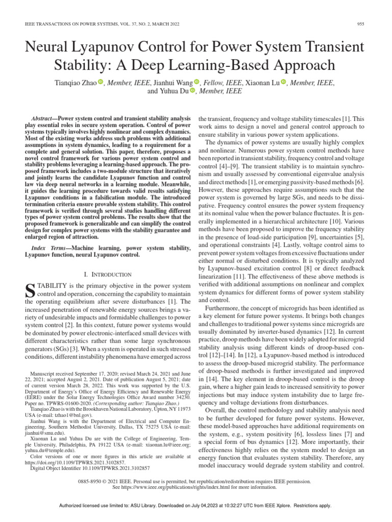Neural Lyapunov Control For Power System Transient Stability A Deep Learning-Based Approach ...