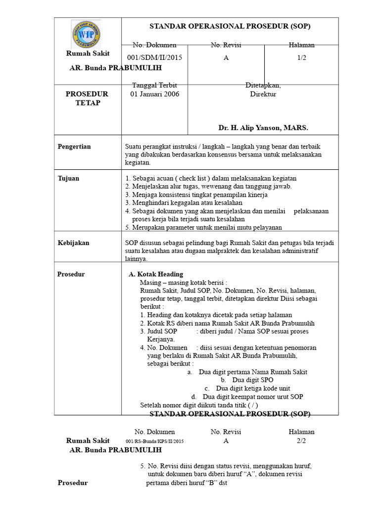 Contoh Sop Yang Benar | PDF