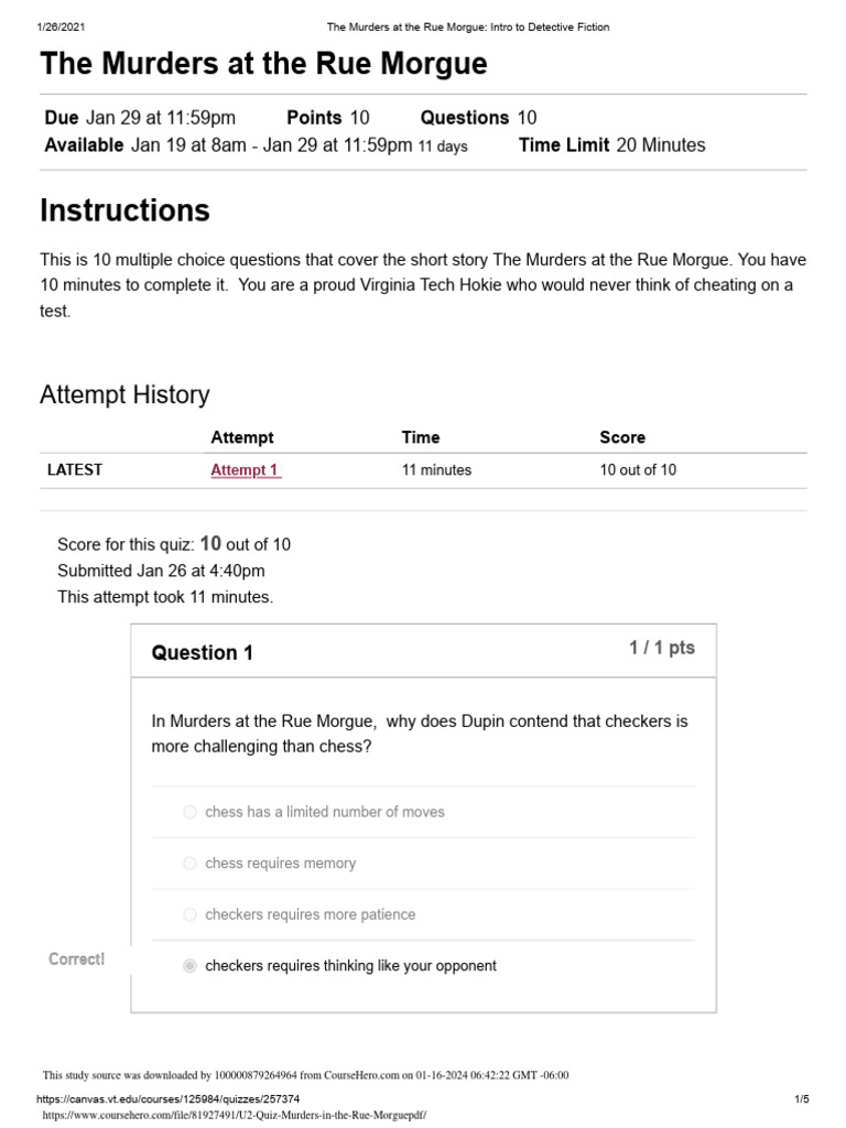 U2 Quiz Murders in The Rue Morgue PDF | PDF | C. Auguste Dupin | Detective Fiction