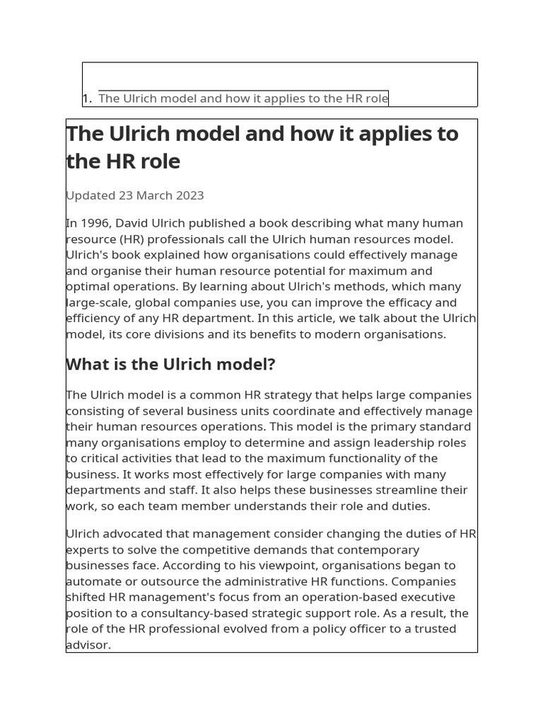 The Ulrich Model and How It Applies To The HR Role | PDF | Employment ...