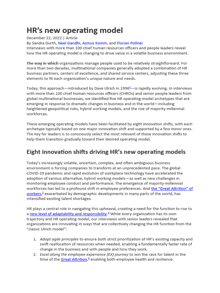 Evolving HR Operating Models Explained | PDF | Analytics | Business Model