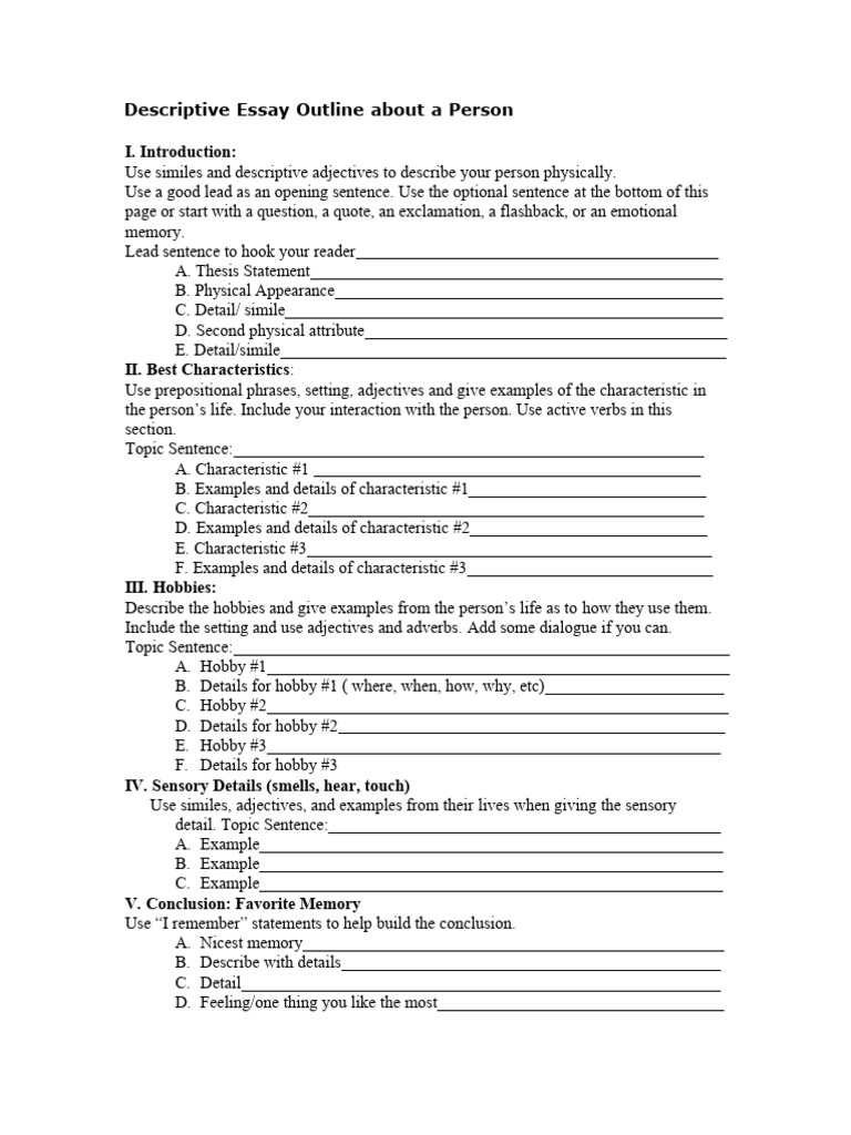 Descriptive Essay Outline Guide | PDF | Sentence (Linguistics) | Essays