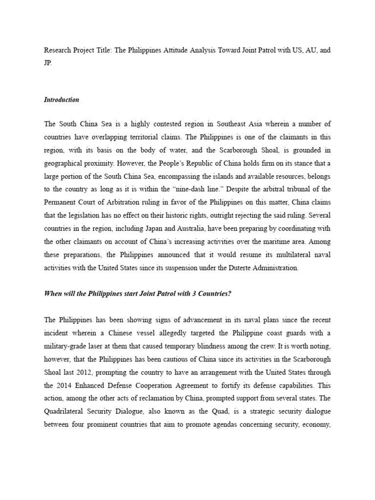 The Philippines Attitude Analysis Toward Joint Patrol With US, AU, and ...