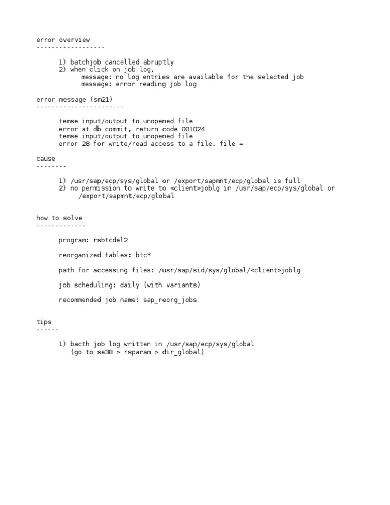 SAP Batch Job Log Error Solutions | PDF | Teaching Methods & Materials ...