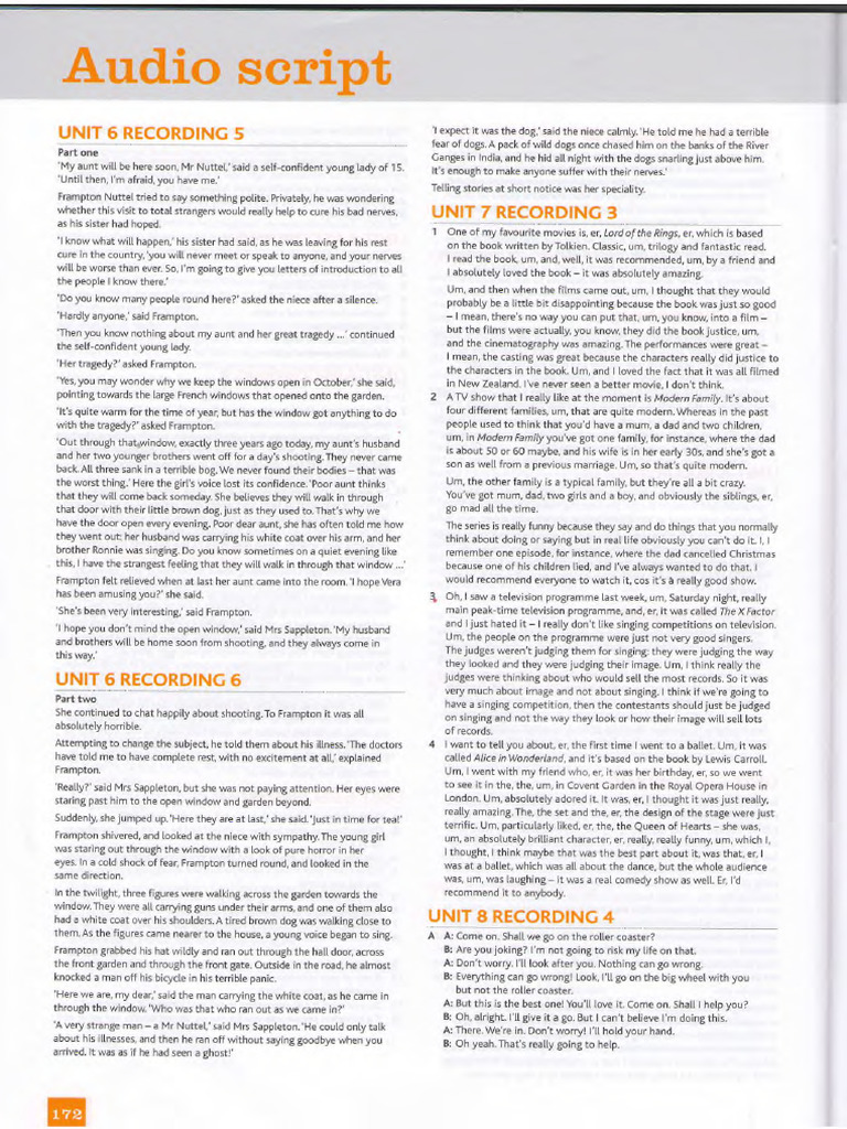 Cutting Edge Intermediate. Students Book Tapescript for Units 7 and 8 | PDF