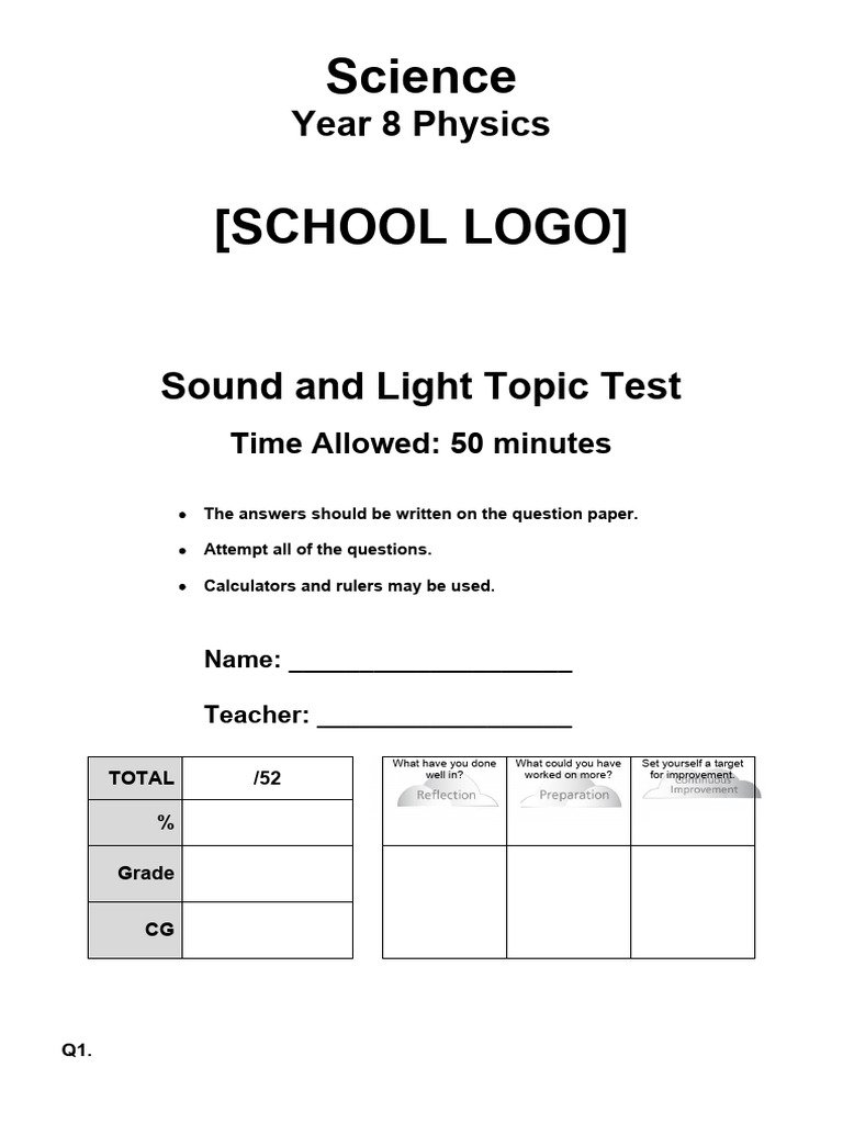 Year 8 Physics Sound & Light Test | PDF | Sound | Frequency