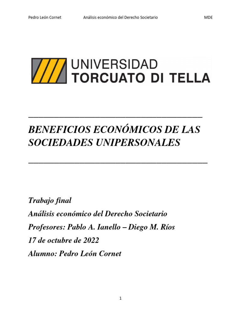 Beneficios Economicos de Las Sociedades Unipersonales - PLC | PDF | Business | Iniciativa ...