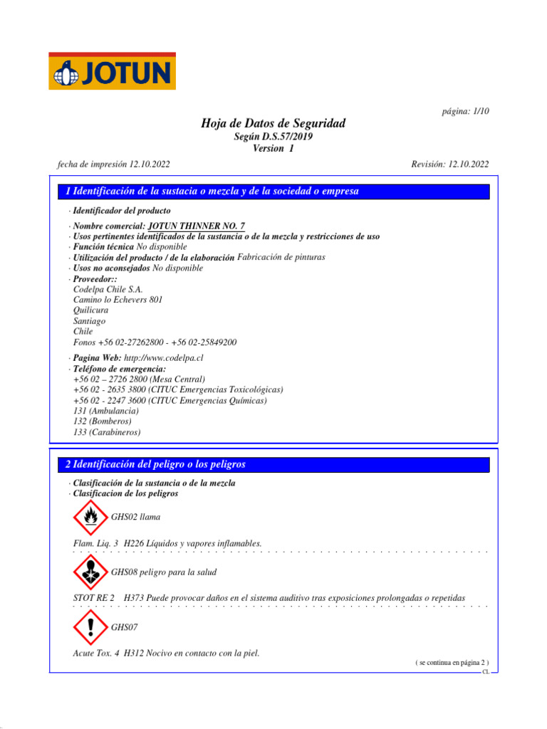 HDS Diluyente JOTUN | PDF | Agua | Ciencias fisicas