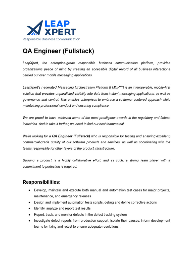 VN - QA Engineer - Fullstack | PDF | Quality Assurance | Cloud Computing