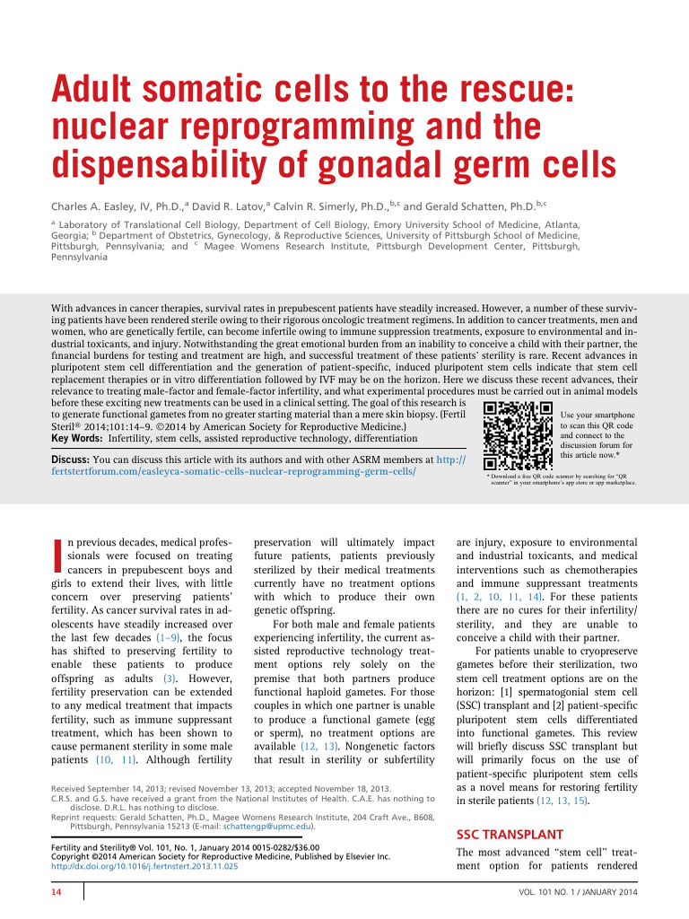 Adult Somatic Cells To The Rescue Nuclear Reprogramming A 2014 ...