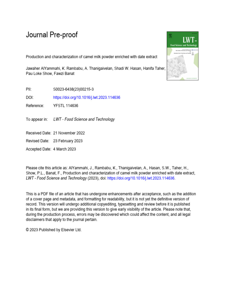 Camel Milk Powder With Date Extract | PDF | Milk | Scanning Electron ...