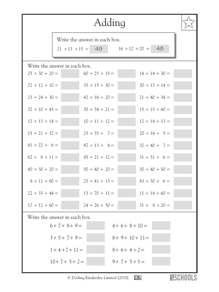 Adding: Write The Answer in Each Box | PDF